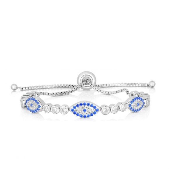 Jewelry | Sterling Silver Cz Evil Eye Station Friendship Bra | Poshmark